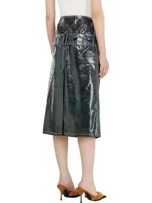 DIESEL® Belted Patent Leather Midi Skirt - Grey