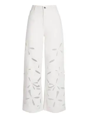 Sandro Embroidered Cut-out Wide-leg Jeans - Beige
