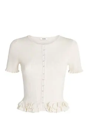 Sandro Knit Ruffled Slim Cardigan - Beige