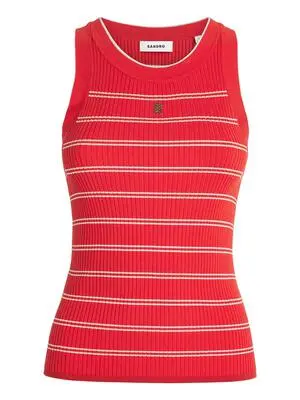 Sandro Knit Stripe Tank Top - Red