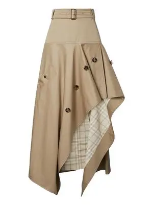 Burberry Asymmetric Cotton Midi Skirt - Beige