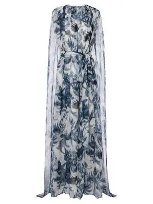 Oscar De La Renta Caped Silk Gown - Blue