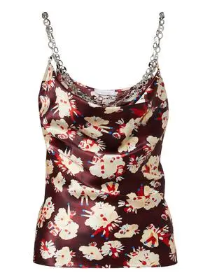 Rabanne Chain-detail Floral Silk Satin Top - Multicoloured