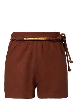 VIX PAULA HERMANNY Belted Linen-blend Shorts - Brown