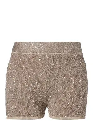Brunello Cucinelli Sequined Ribbed-knit Cotton Shorts - Beige