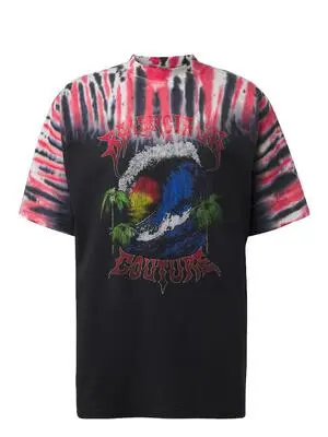 Balenciaga Printed Tie-dye Cotton Jersey T-shirt - Black