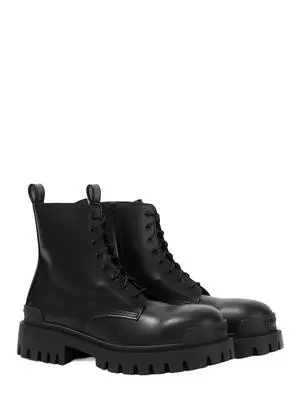 Balenciaga Leather Combat Strike Boots - Black