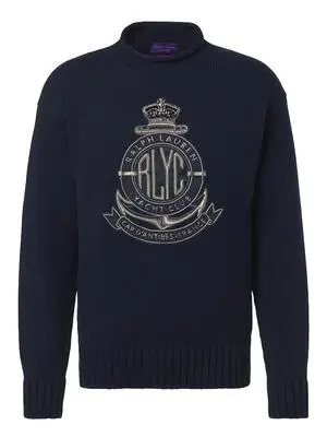 Ralph Lauren Purple Label Embroidered Cotton Sweater - Blue