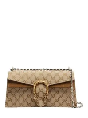 Gucci Dionysus Gg Canvas Small Suede-trimmed Crossbody Bag - Beige