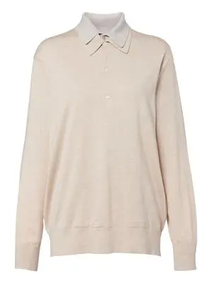 Acne Studios Silk, Wool, And Cashmere Polo Sweater - Beige