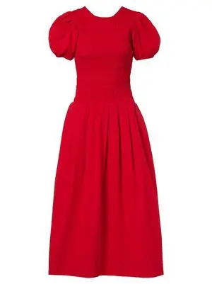 GANNI Cotton-blend Poplin Midi Dress - Red