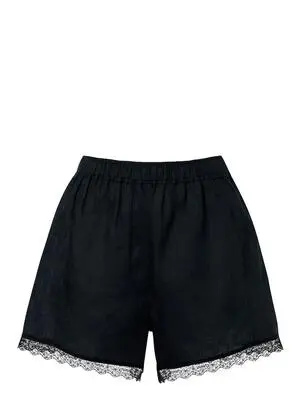 GANNI Lace-trimmed Linen Shorts - Black