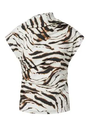 GANNI Zebra-print Cotton-blend Top - White