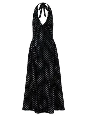 Faithfull The Brand La Cala Polka-dot Halterneck Linen Midi Dress - Black