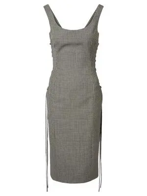 Alexander McQueen Wool Gingham Midi Dress - Black