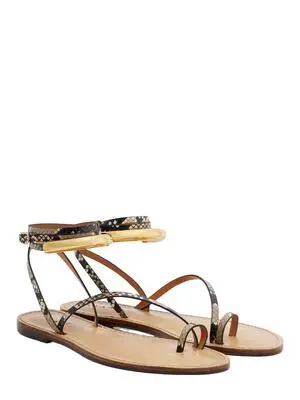 AMANU Amanu Kalahari Snake-Effect Leather Sandals Brown