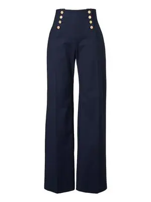 Carolina Herrera Alba Cotton-blend Wide-leg Pants - Blue