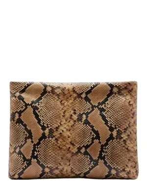 NILI LOTAN Jerry Clutch In Snake-print Leather - Beige