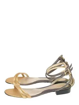 Fendi Lizard-embossed Ankle Strap Sandals - Black