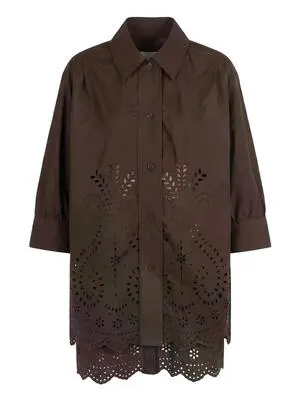 MEIMEIJ Broderie Anglaise Scalloped Hem Shirt - Brown