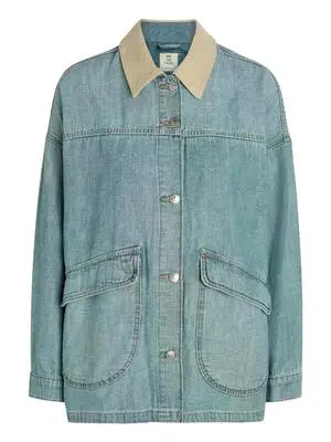 FREE PEOPLE We The Free Contrast-Collar Denim Jacket