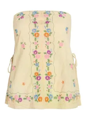 Free People Doily Days Embroidered Strapless Tube Top - Yellow