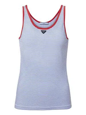 Prada Striped Cotton Jersey Tank Top - Blue