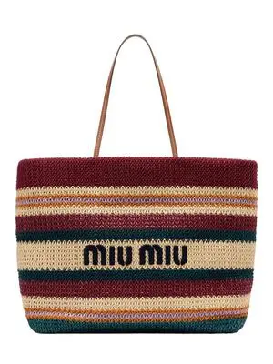 MIU MIU Miu Miu Striped Woven Tote Bag