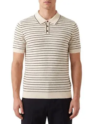 ROBERTO COLLINA Striped Cotton Knit Polo Shirt - Beige