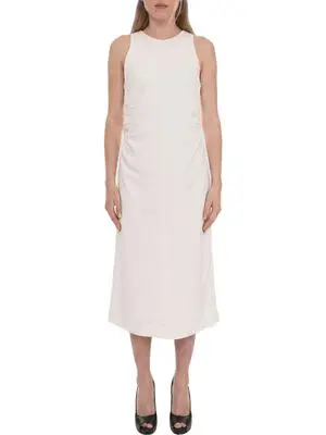 BOSS Sleeveless Midi Dress With Ruching - White