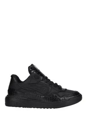 Philipp Plein Moonwalker Crocodile Print Leather Sneakers - Black