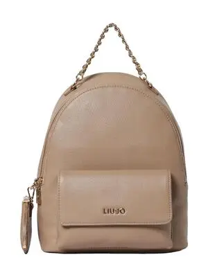 Liu Jo Grained Faux Leather Backpack With Top Handle And Chain Detail - Brown
