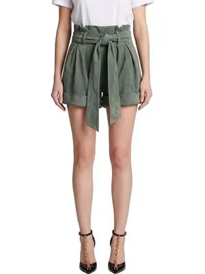 Balmain Belted Suede Shorts - Green