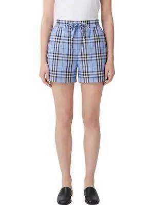 Burberry Plaid Drawstring Shorts - Blue
