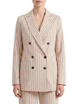 MYTHS Double Breasted Striped Jacket - Brown
