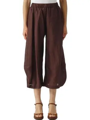 MEIMEIJ Linen Cropped Palazzo Trousers - Coffee