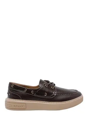 Bally Smooth Calfskin Boat Shoes With Embossed Logo - Brown