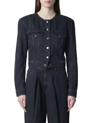 HAIKURE Cropped Cotton Denim Jacket With Padded Shoulders - Black
