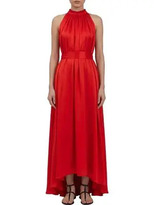 SA SU PHI Cotton Blend Halterneck Off-the-shoulder Maxi Dress - Red