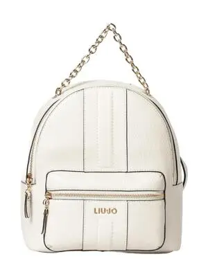 Liu Jo Faux Leather Backpack With Metallic Mesh Top Handle - Cream