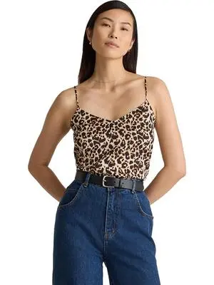 Quince Washable Stretch Silk V-neck Cami - Leopard