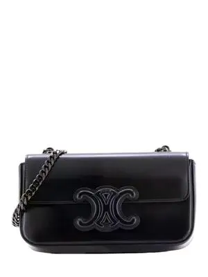 Celine Triomphe Chain Leather Shoulder Bag - Black