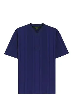 BOSS Textured-stripe T-shirt In Cotton Blue