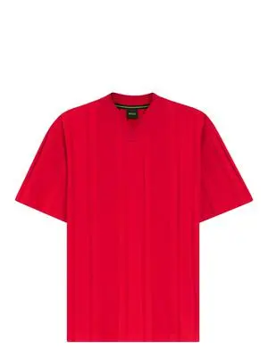 BOSS Textured-stripe T-shirt In Cotton Red