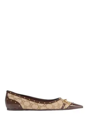 Gucci Savoy Gg Canvas Ballerina Flats With Horsebit Detail - White
