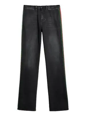 Gucci Stretch Cotton Denim Pants With Web Detail - Blue