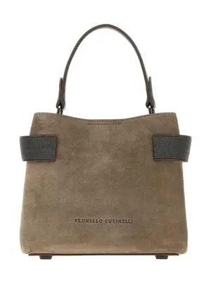Brunello Cucinelli Suede Handbag With Embellished Straps - Brown
