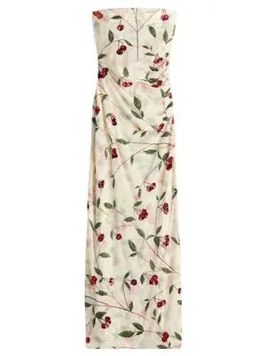 H&m Stella Mccartney X Cherry Print Mesh Tube Dress - Cream