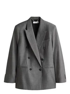 H&m Stella Mccartney Double-breasted Wool Blazer - Dark Grey/pinstriped