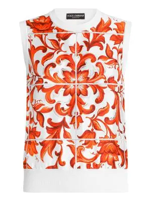 Dolce & Gabbana Majolica Print Silk And Twill Tank Top - Multicolor